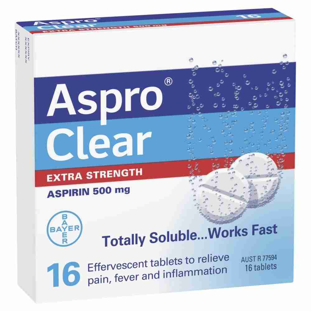 Aspro Clear Extra Strength Pain Relief Aspirin 16 Soluble Effervescent ...