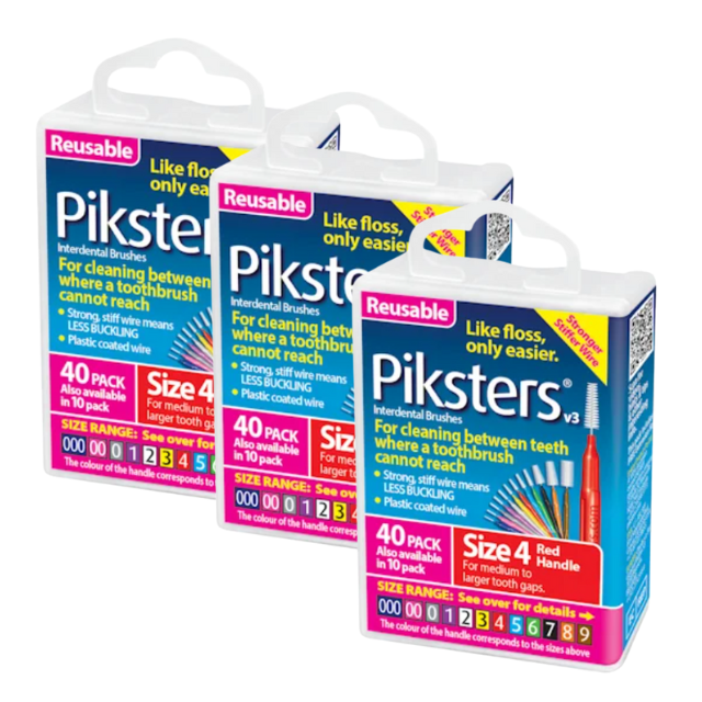 3* Piksters Interdental Brush 40 Pack Size 4 Red - Taylors Pharmacy